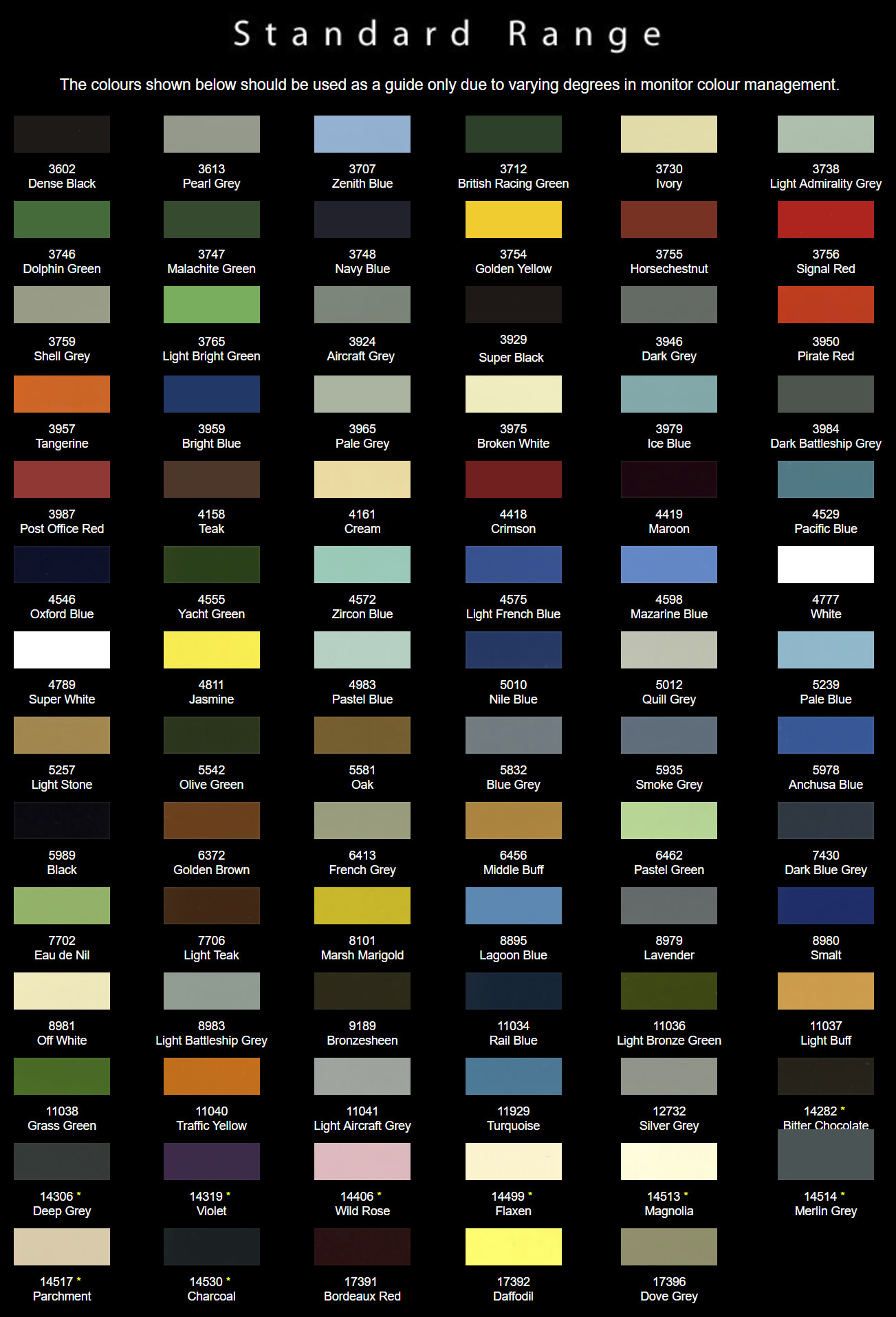 Colour Cards for colour pigments